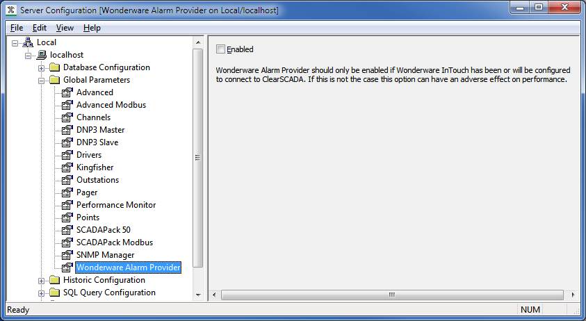 Wonderware Alarm Provider Driver Guide - Enable the Wonderware Alarm Provider Driver
